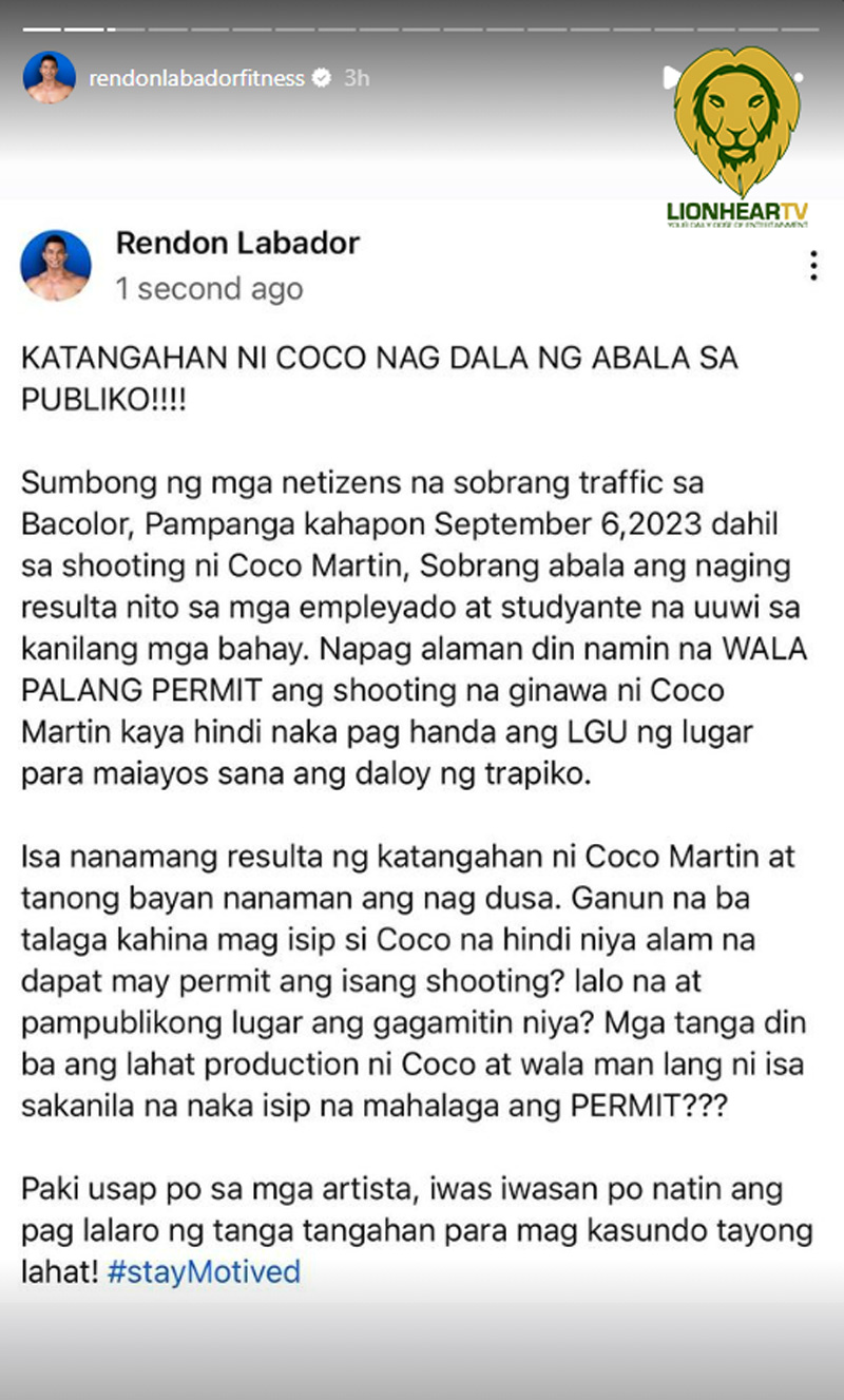 Rendon Labador targets Coco Martin again over Bacolor, Pampanga ...